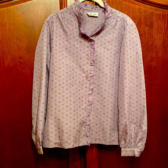 Rhoda Lee | Tops | Rhoda Lee Blouse Vintage7spurpleprintedrufflebutton ...